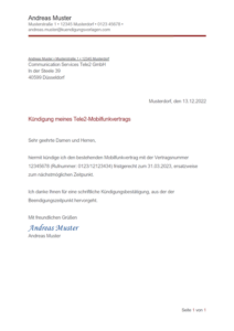 Kündigung o2 Handyvertrag: Vorlage & Muster - Kuendigungsvorlagen.com