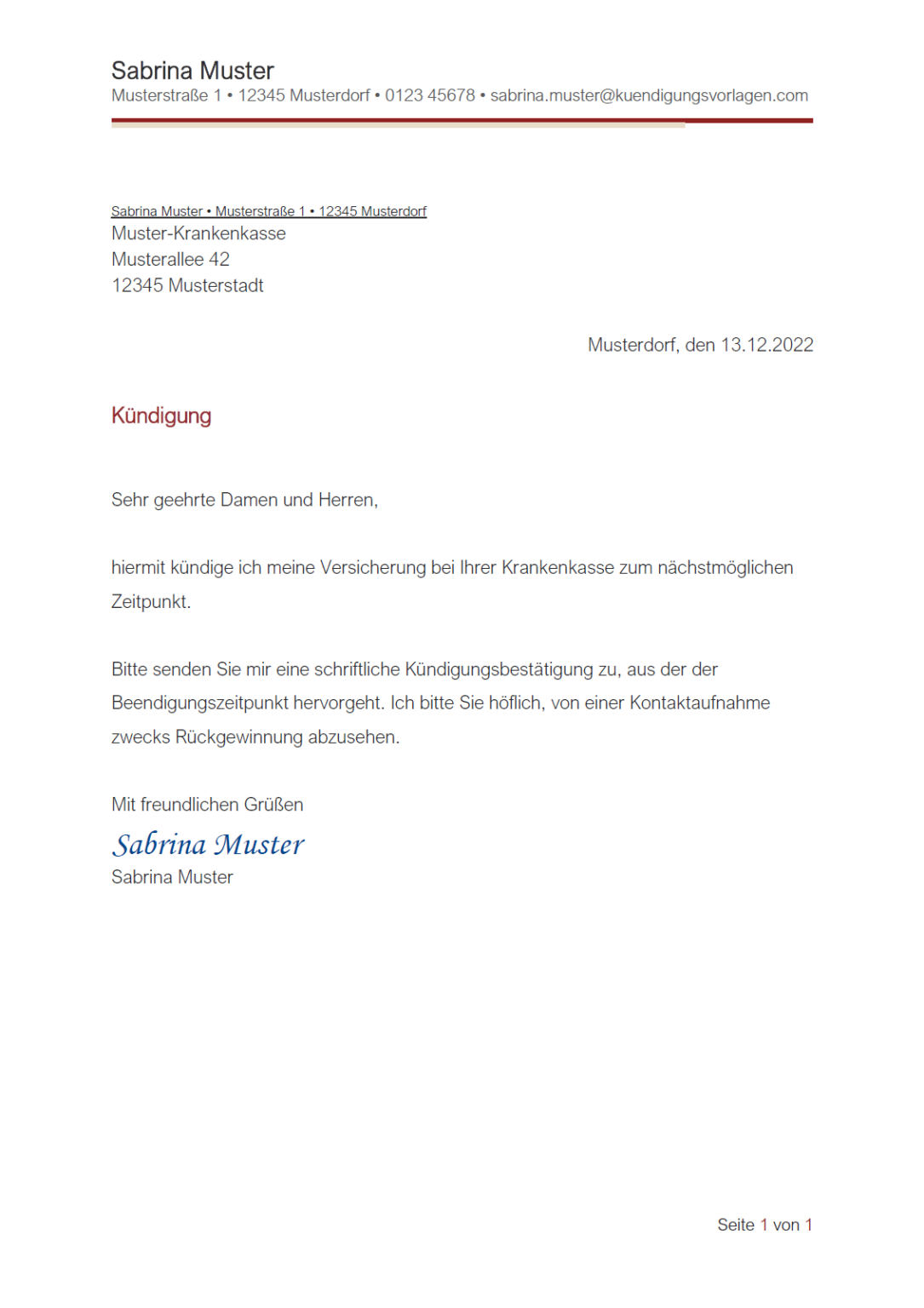 Kündigung Krankenkasse: Vorlage & Muster - Kuendigungsvorlagen.com Kündigung Krankenkasse: Vorlage & Muster - Kuendigungsvorlagen.com
